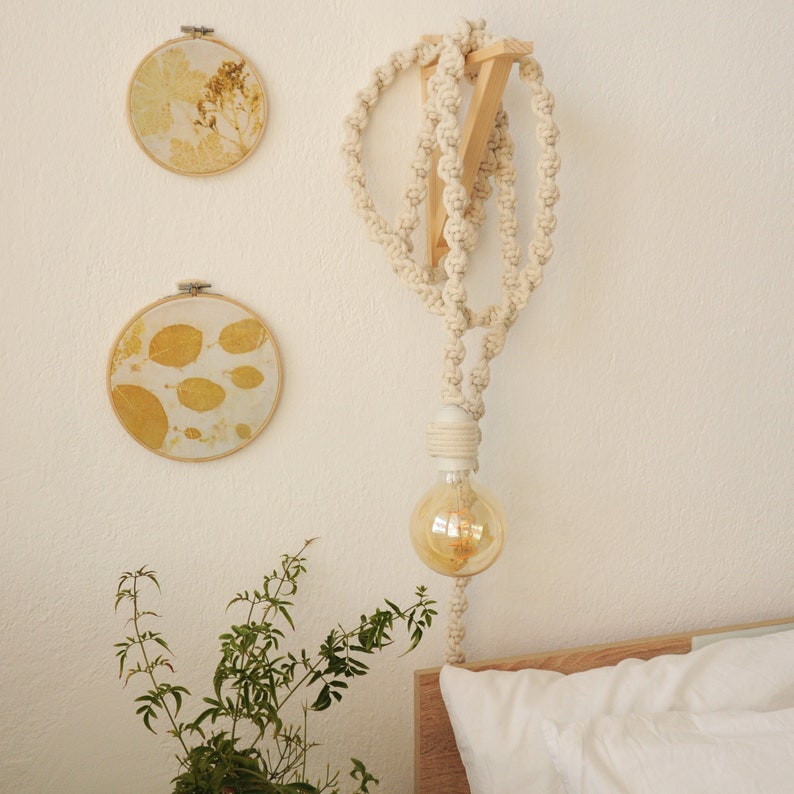 Macrame Hanging Wall Light Lamp With Wooden Stand Macrame - Etsy