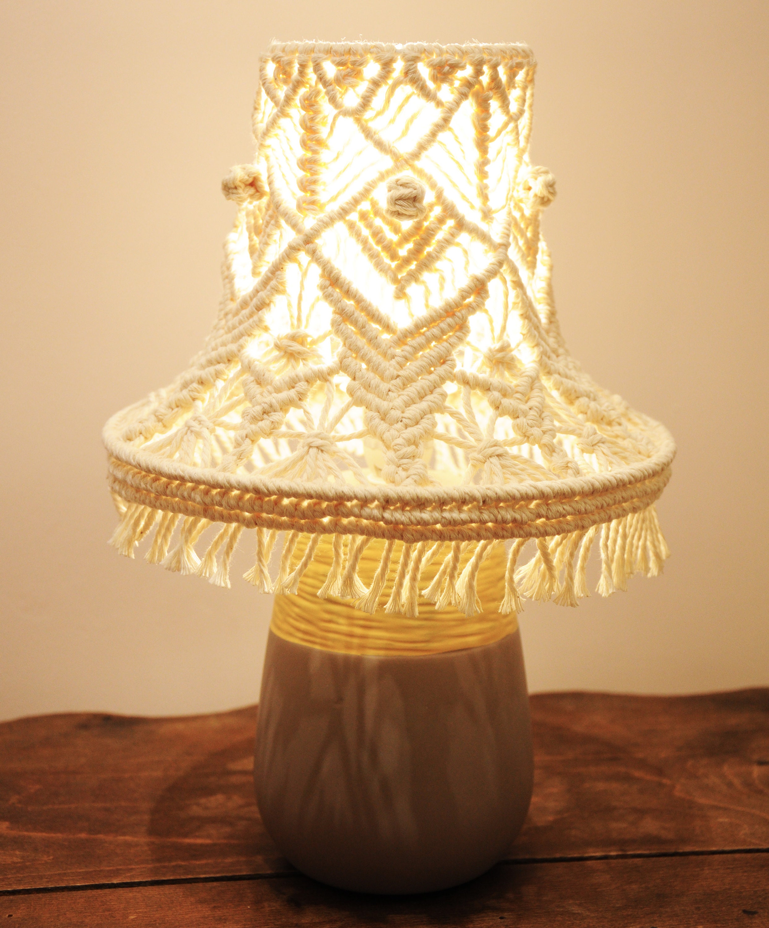 Boho Macrame Table Lamp, Bedside Lamp, Ceramic Base - Etsy