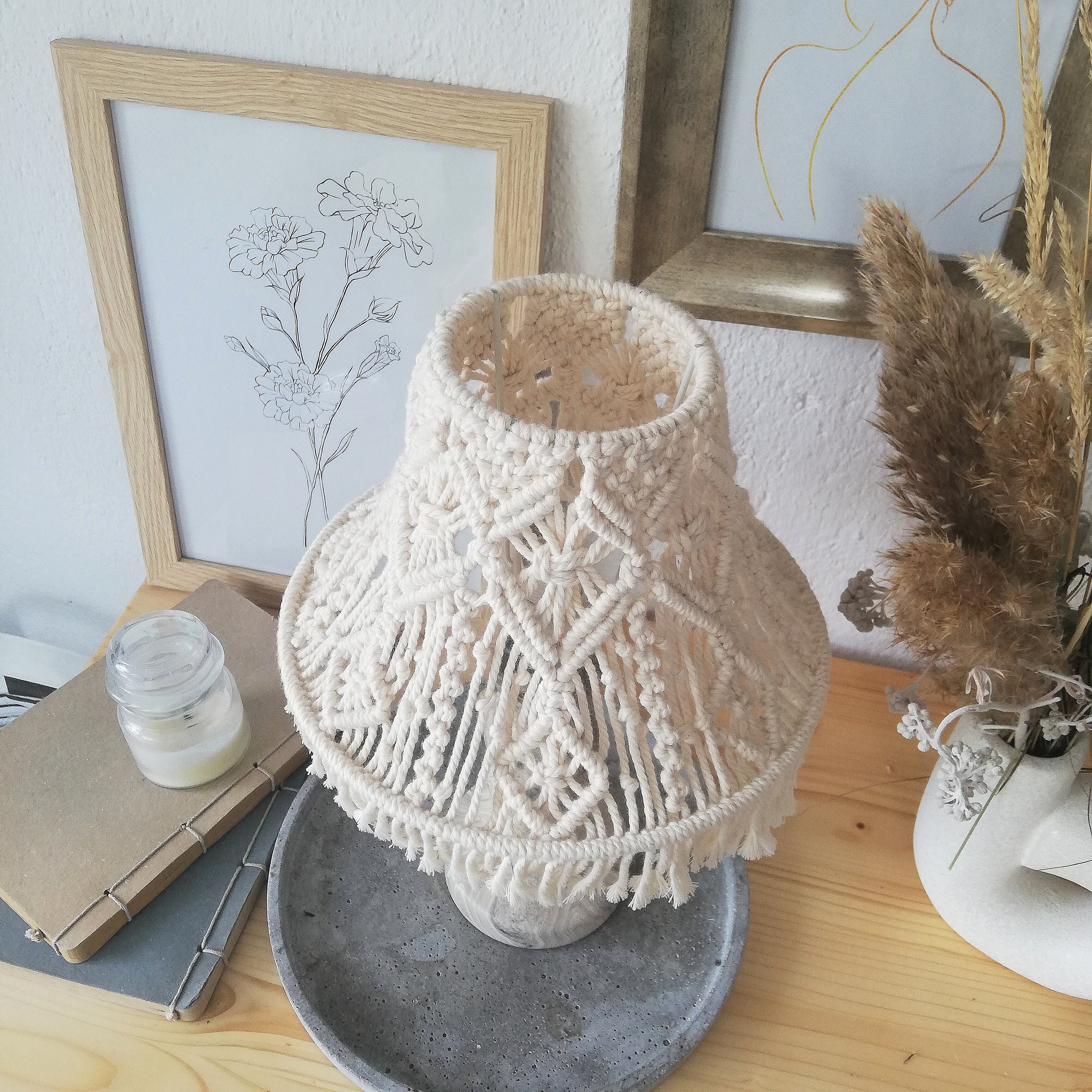 Rustic Macrame Table Lamp, Farmhouse Decor, Shadow Lamp Shade - Etsy