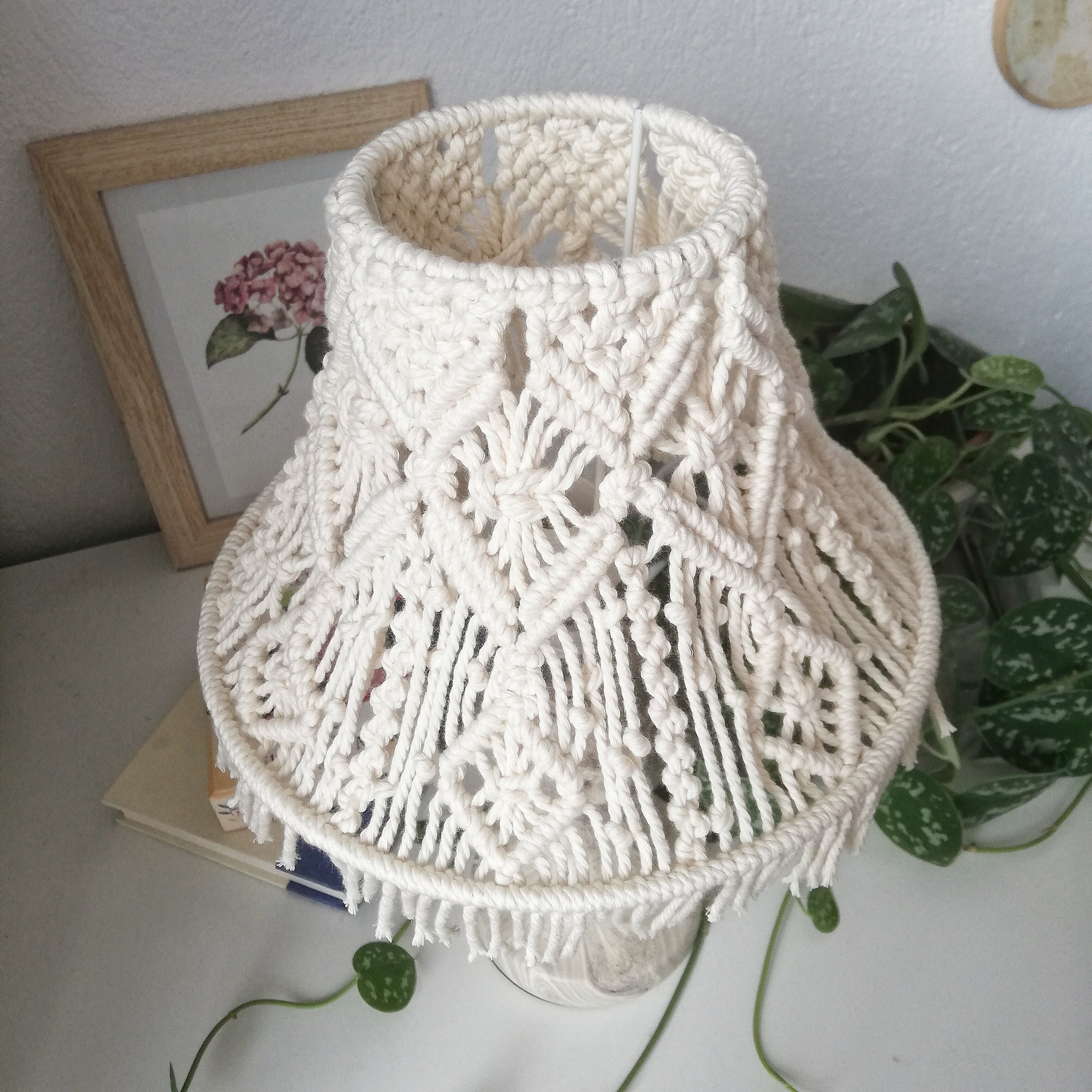 Lamp for Table With Macrame Lamp Shade, Small Granny Style Lamp, Modern ...