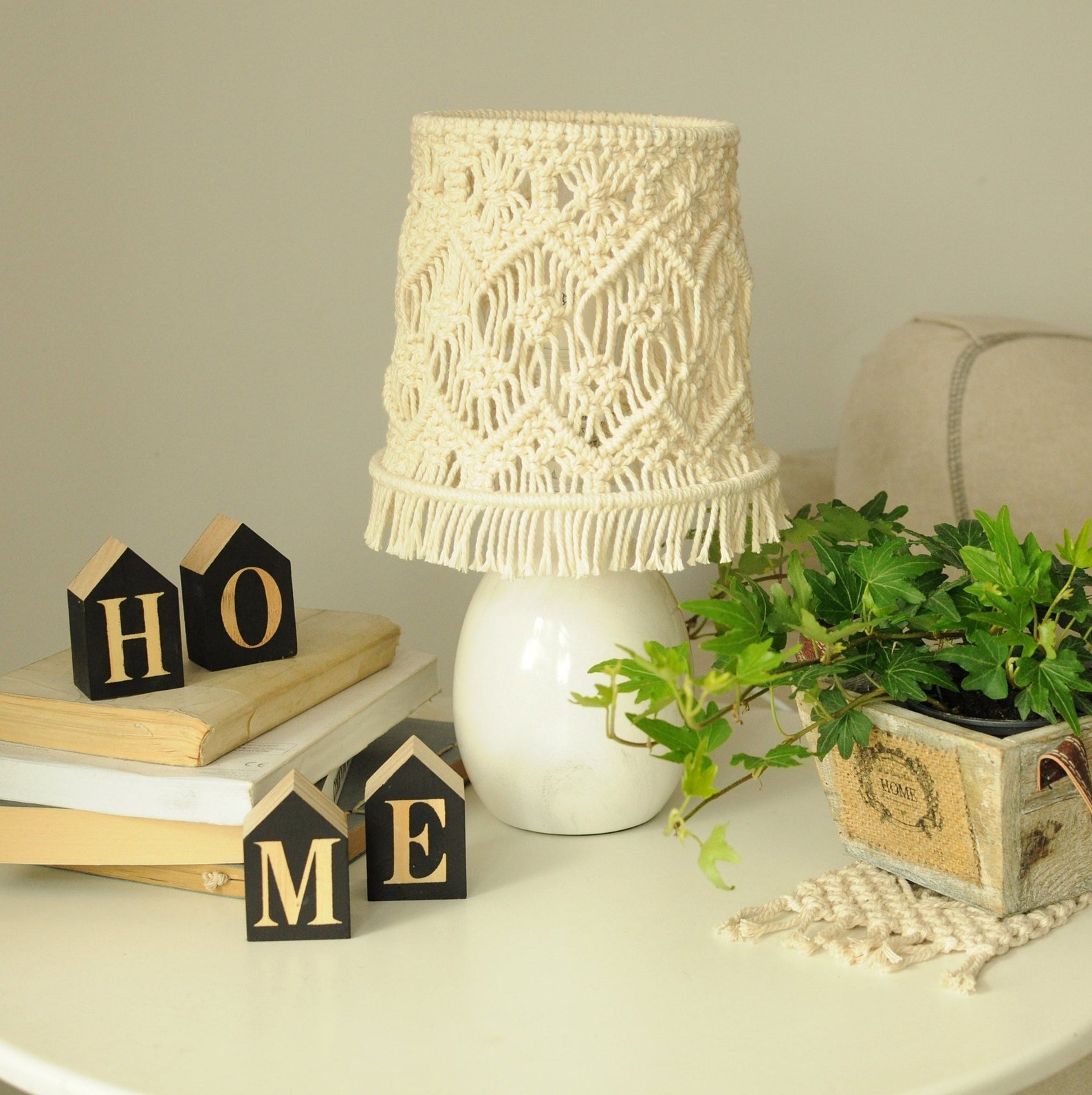 Lamp for Table With Macrame Lamp Shade, Small Macrame Lamp, Nightstand ...