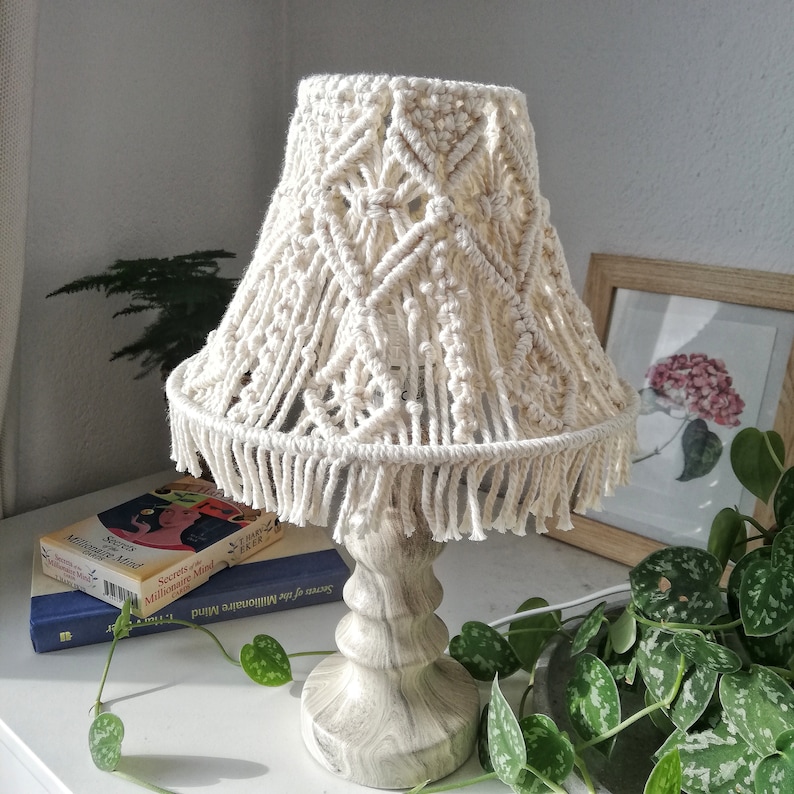 Lamp for Table With Macrame Lamp Shade, Small Granny Style Lamp, Modern ...