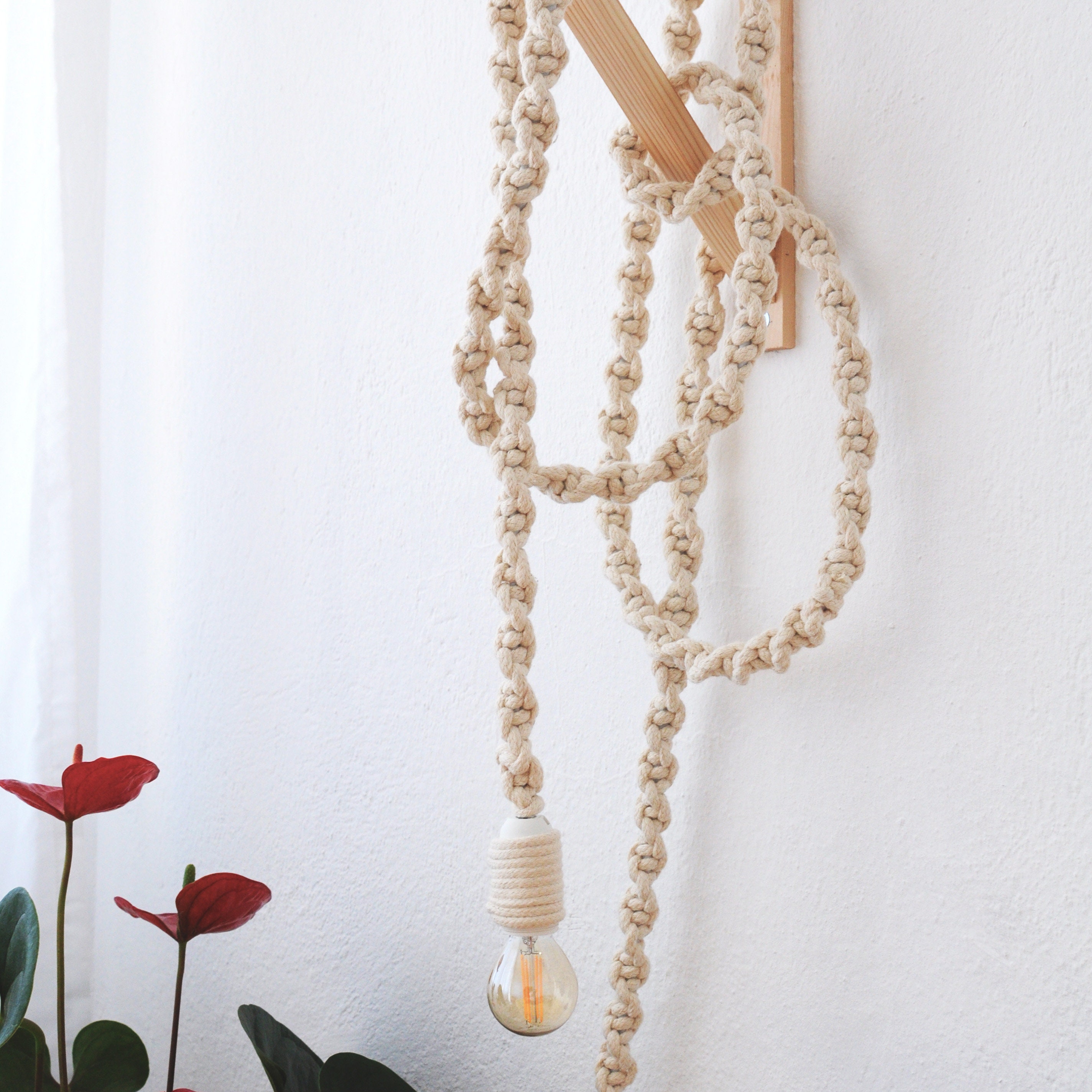 Macrame Pendant Light Macrame Hanging Wall Light Lamp - Etsy