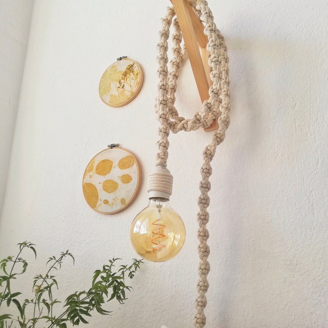 Bedside Lamp, Macrame Pendant Light for Bedroom, Plug in Wall Sconce ...