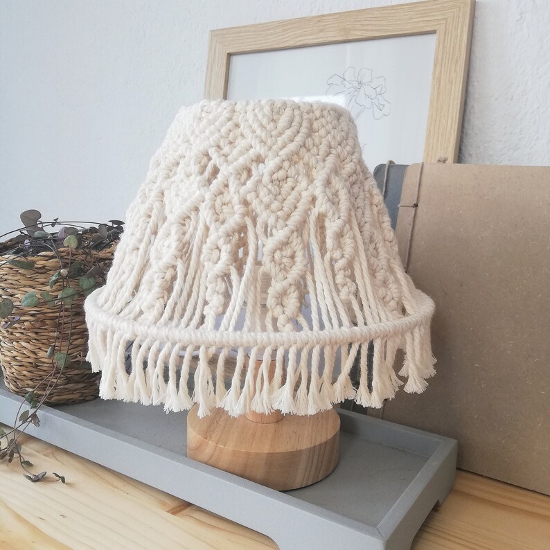 Macrame Table Lamp With Wood Base, Earth Tone Decor - Etsy