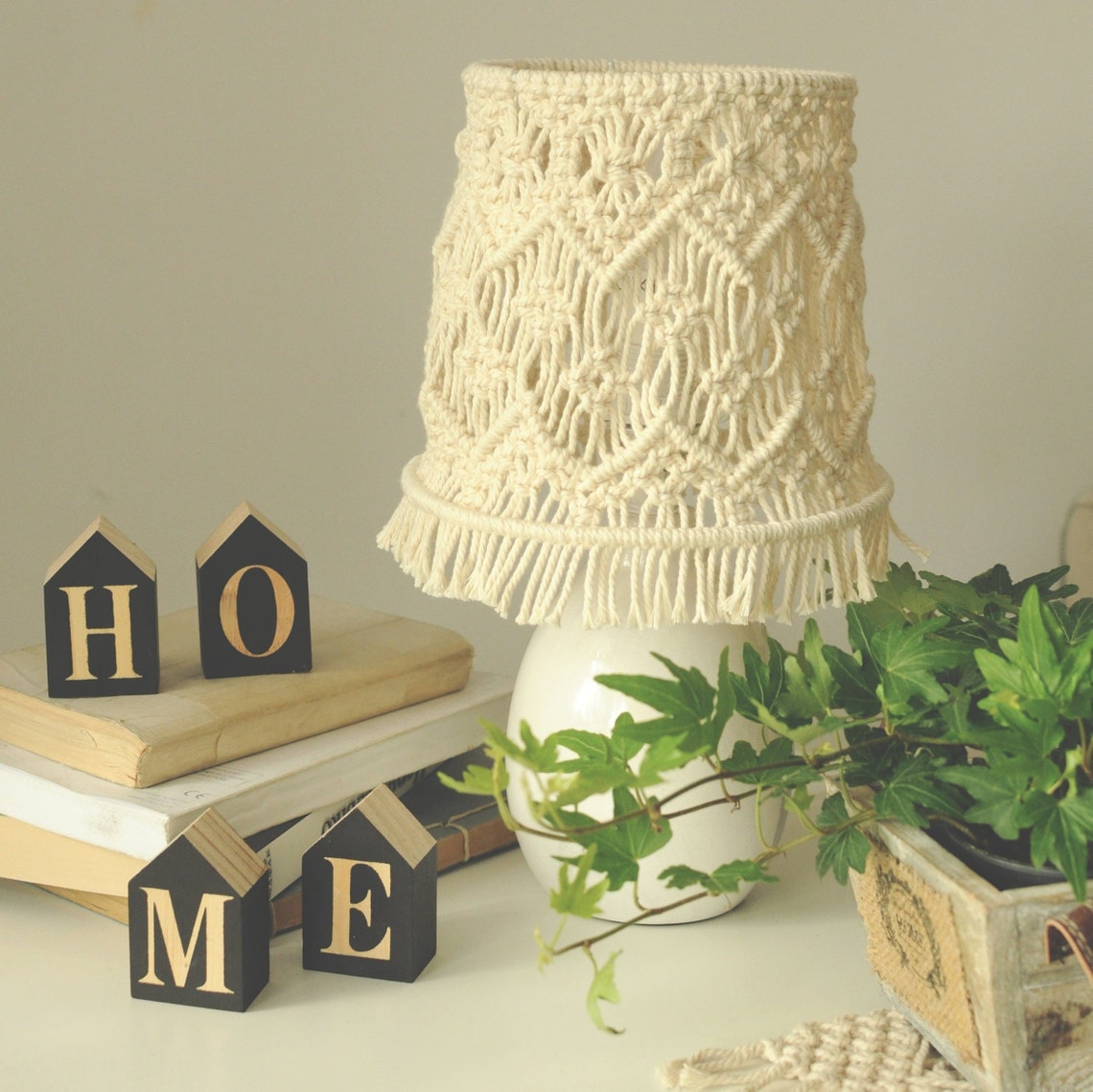 Lamp for Table With Macrame Lamp Shade, Small Macrame Lamp, Nightstand ...