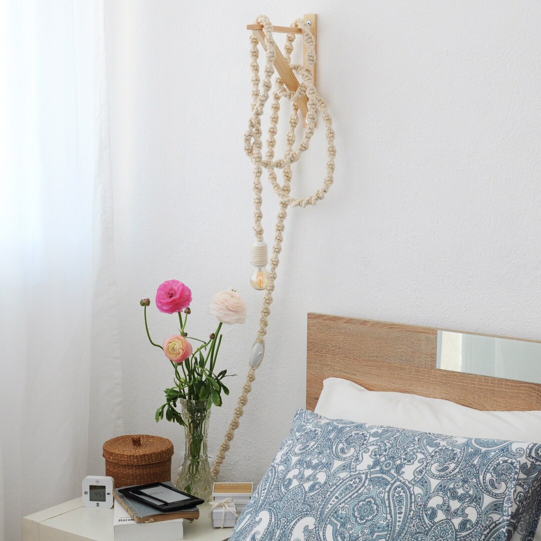 Macrame Pendant Light, Macrame Hanging Wall Light Lamp, Hanging Lamp ...