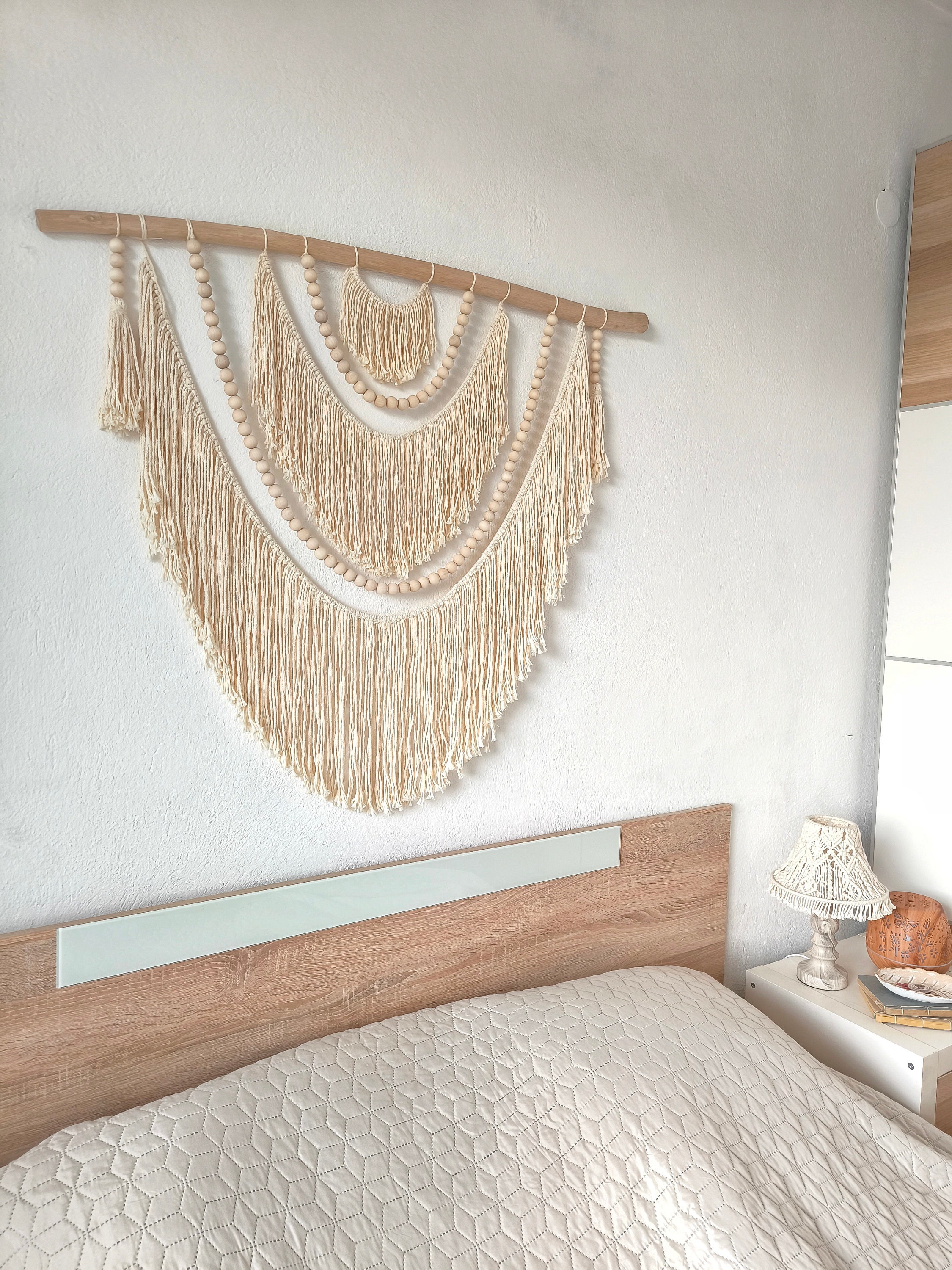 Bedroom Wall Art Over the Bed, Macrame Wall Hanging With Wooden Beads ...