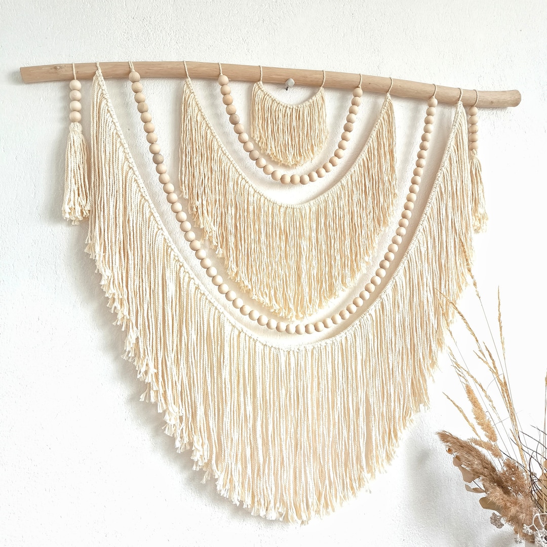 Macrame Wall Hanging With Wooden Beads, Handmade Gift for the Home ...