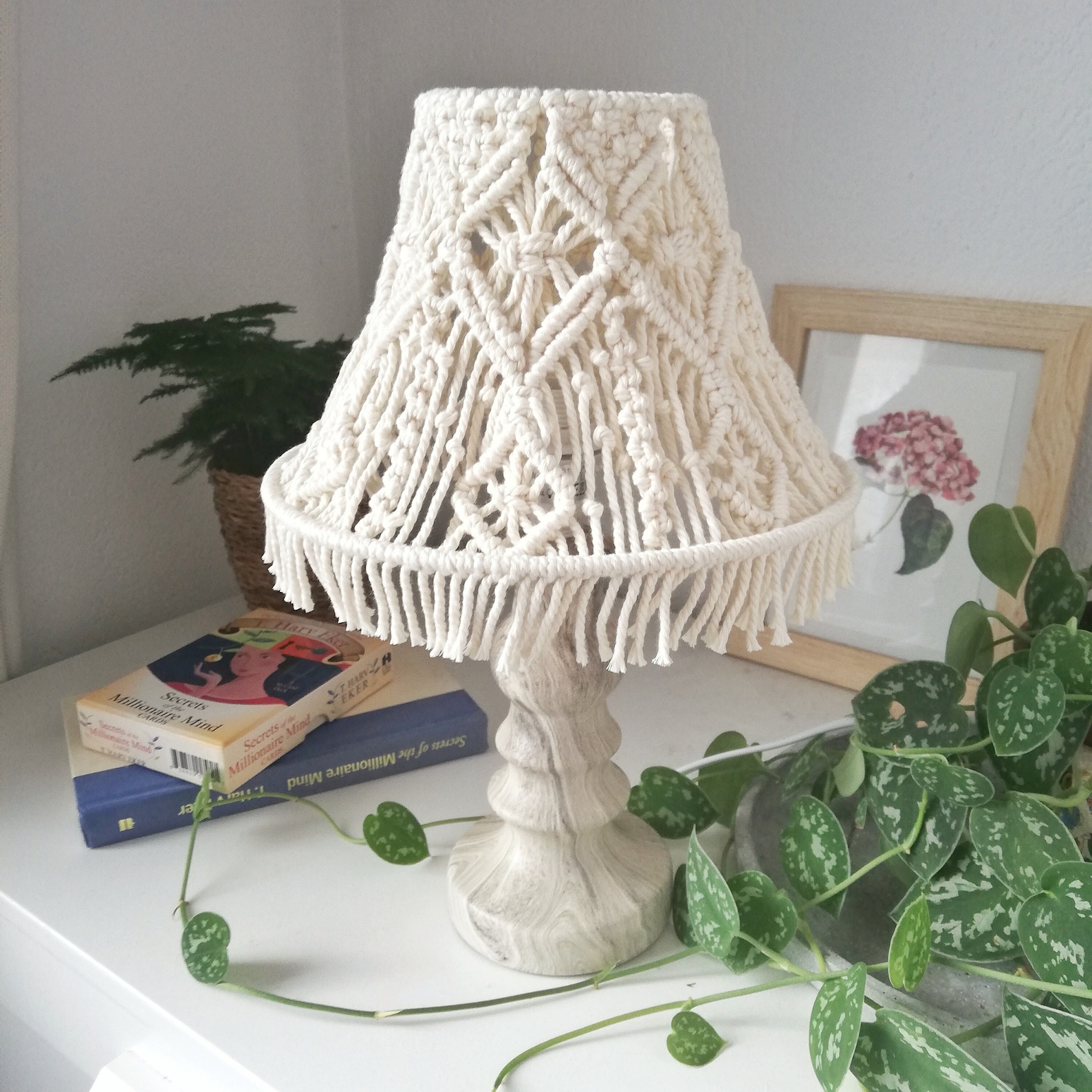 Lamp for Table With Macrame Lamp Shade, Small Granny Style Lamp, Modern ...