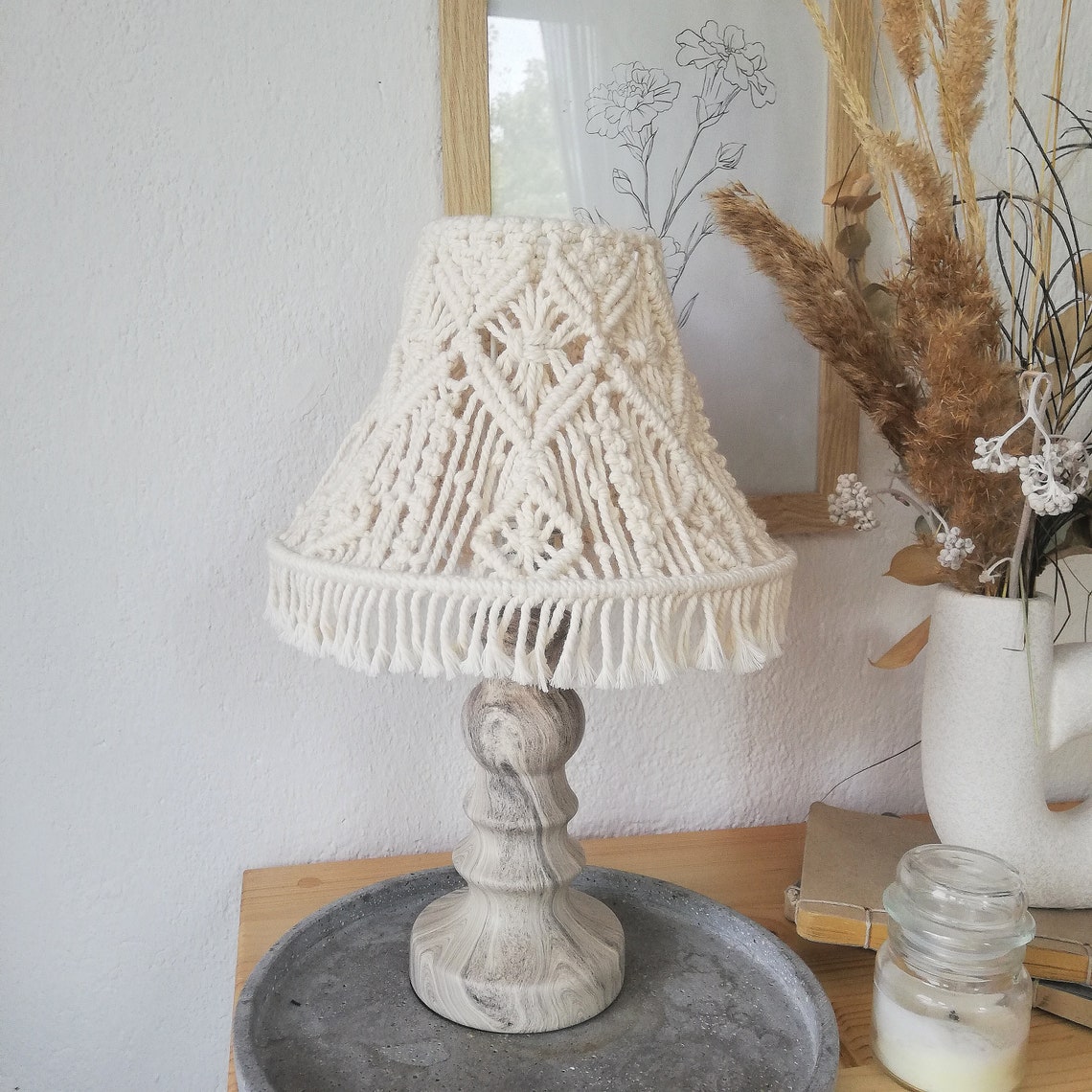 Rustic Macrame Table Lamp, Farmhouse Decor, Shadow Lamp Shade - Etsy