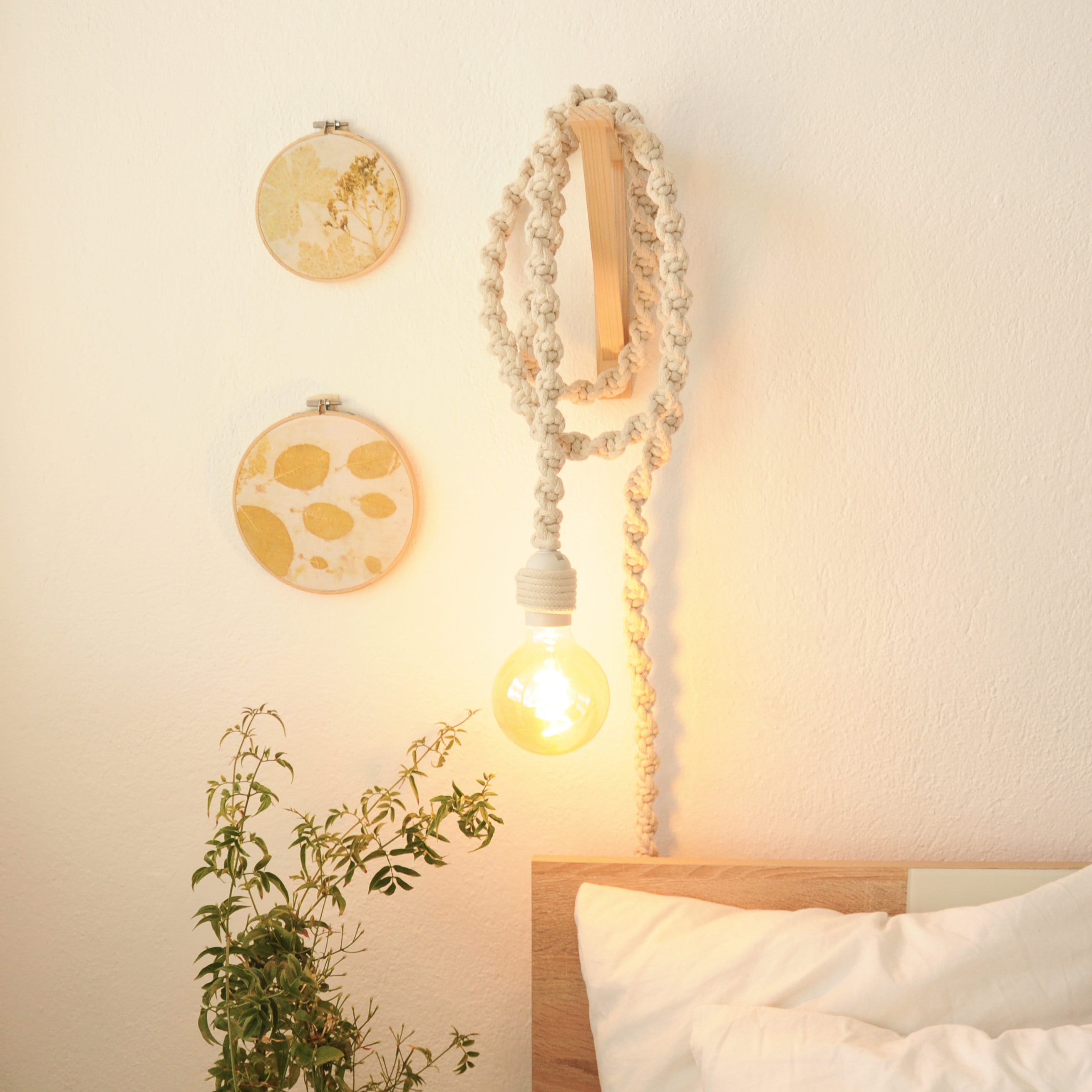 Macrame Hanging Wall Light Lamp With Wooden Stand Macrame - Etsy