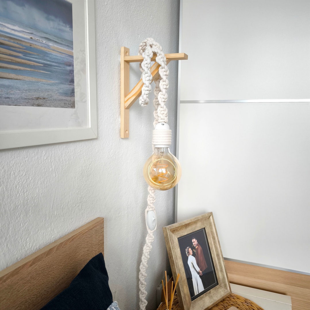 Macrame Pendant Light With Wooden Stand: Boho Wall Sconce (4ft) - Etsy