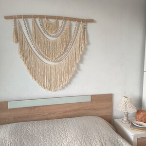 Bedroom Wall Art Over the Bed, Macrame Wall Hanging With Wooden Beads ...