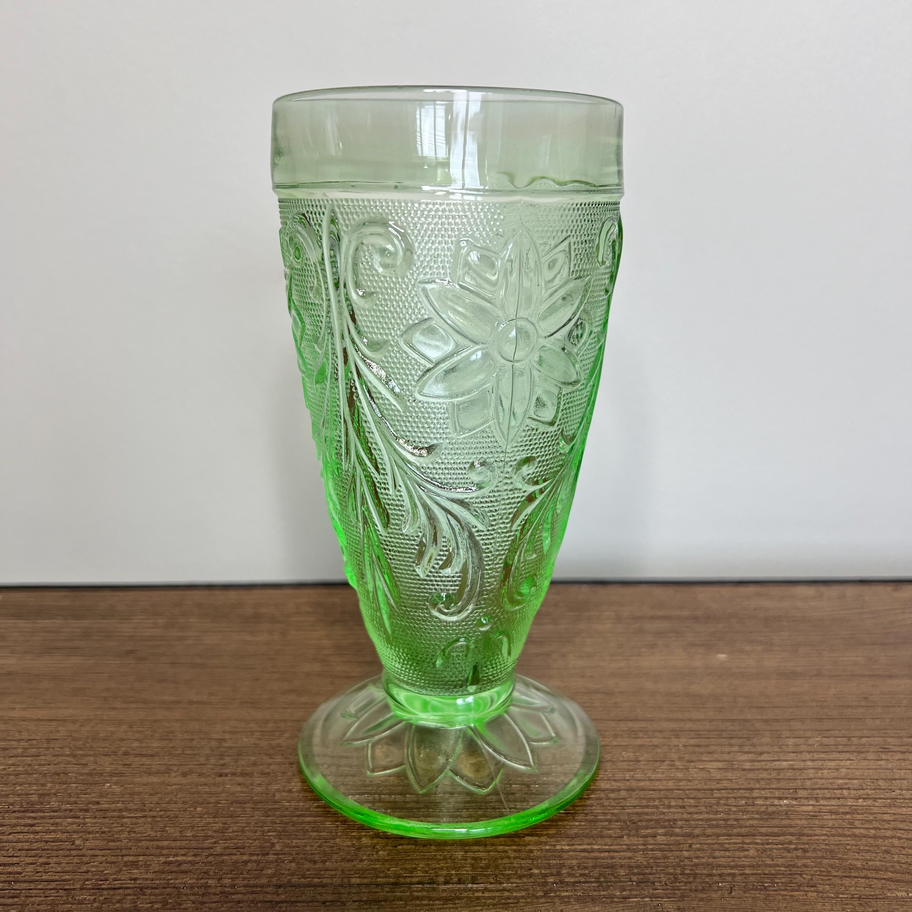 Vintage TIARA Chantilly Green Sandwich Pattern 6-1/4” Iced Tea Footed ...