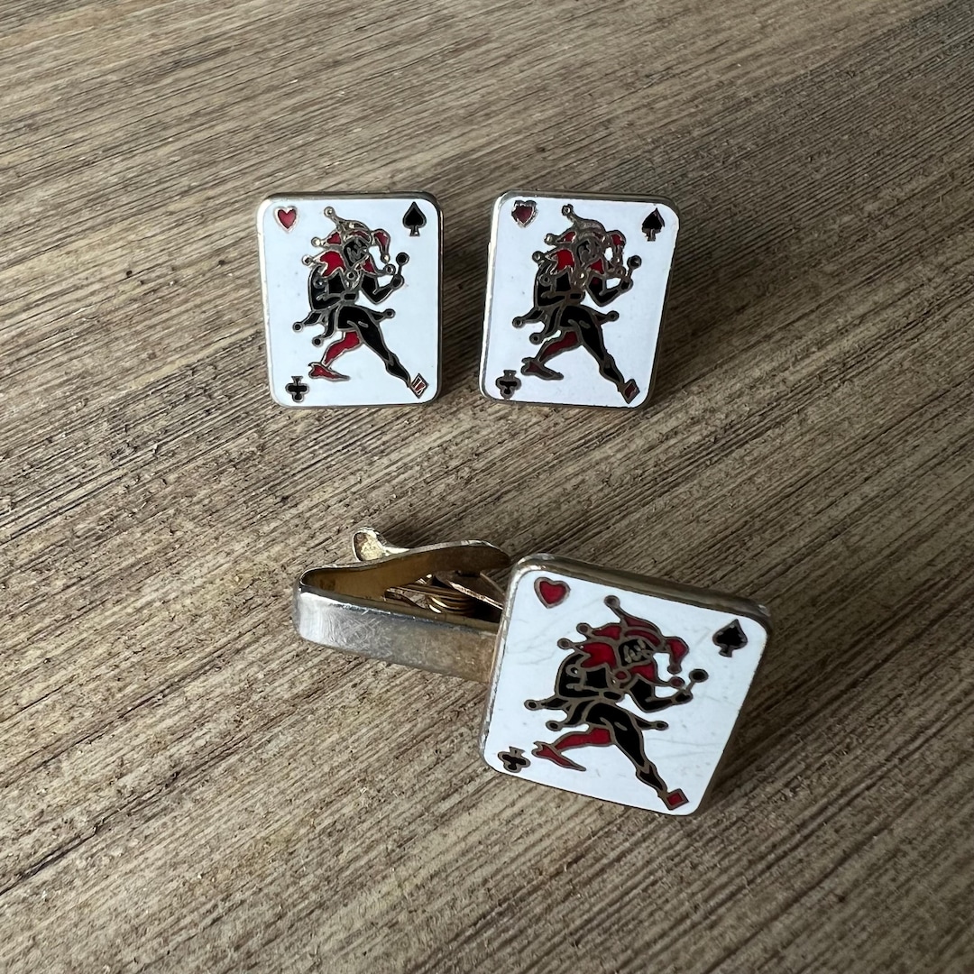 Vintage Joker / Jester Playing Cards Gold Plated Men’s Cuff Links and ...