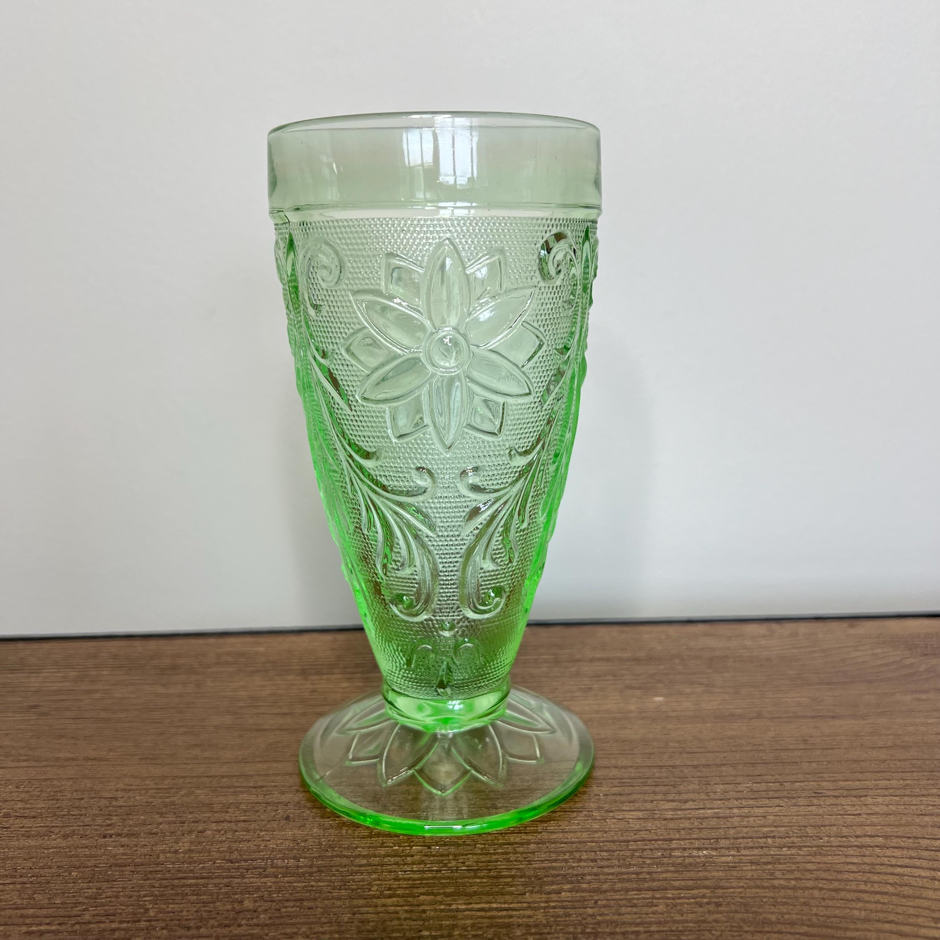 Vintage TIARA Chantilly Green Sandwich Pattern 6-1/4” Iced Tea Footed ...