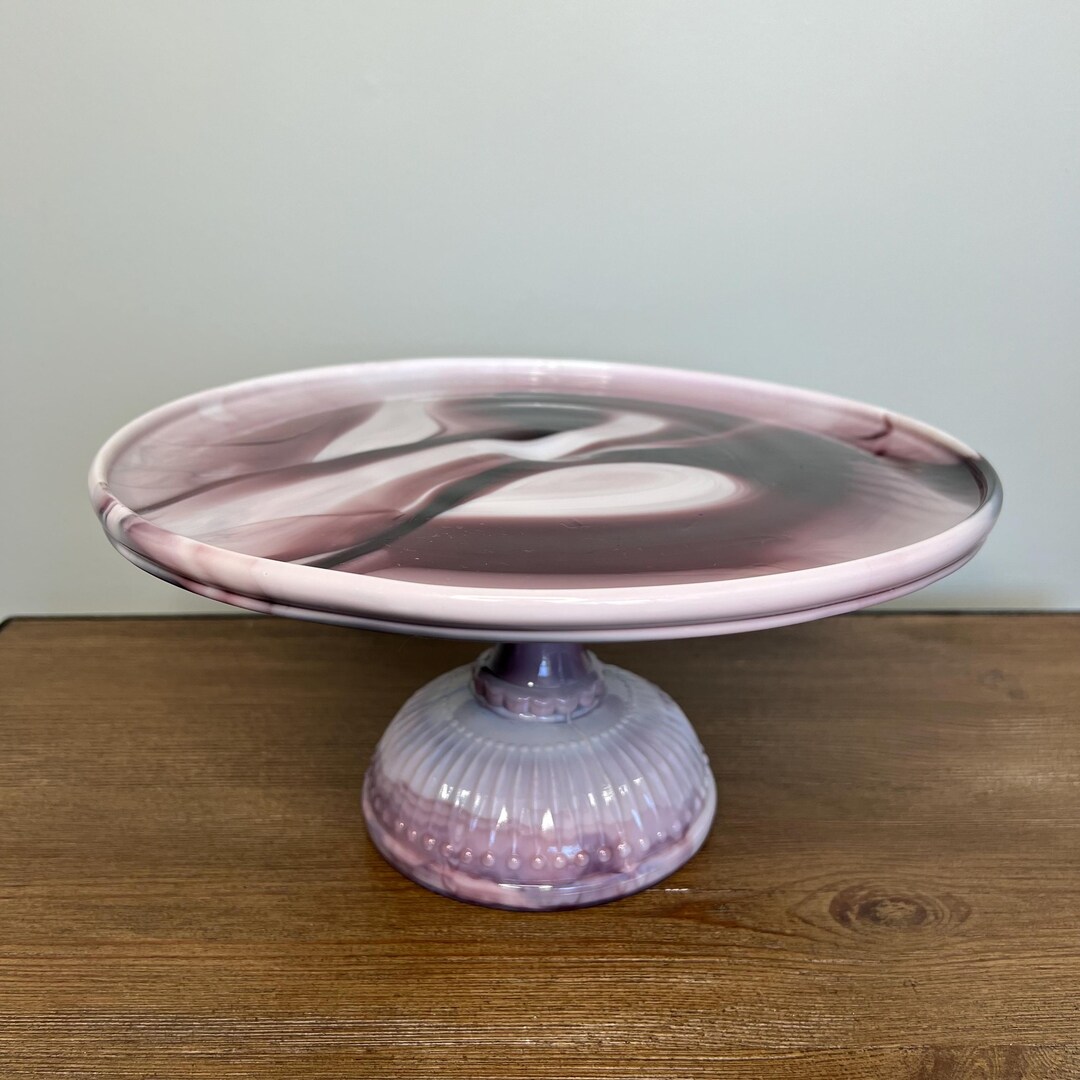 ATTERBURY & CO. Antique Slag Glass Round Pedestal Cake Stand Purple ...