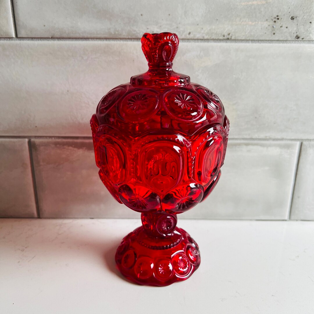 LE SMITH Vintage Ruby Red Moon and Stars 8 Compote With Lid - Etsy