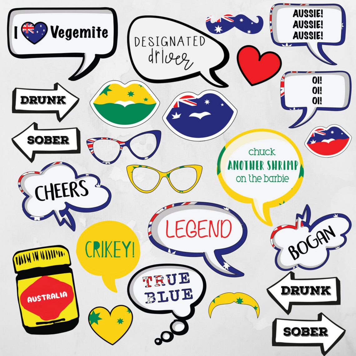 50 Australia Day Photobooth Props - ADULT - Printables - Fun - Digital ...