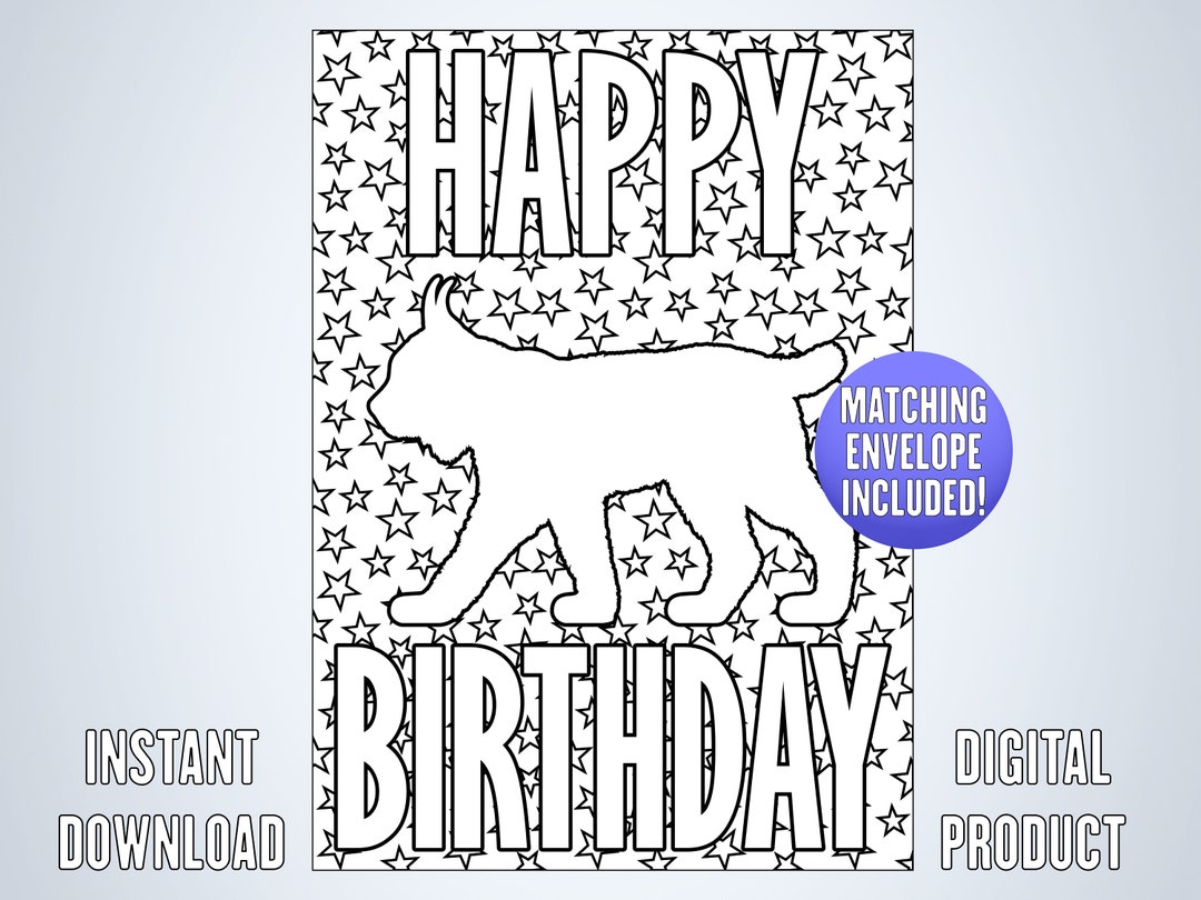 Happy Birthday Space Lynx Coloring Card, Printable Lynx Constellation ...