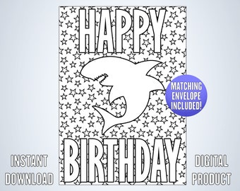 Coloring Shark Birthday Card - Etsy