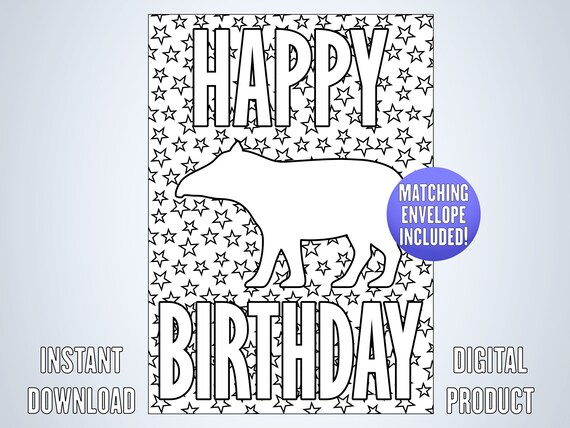 Happy Birthday Space Tapir Coloring Card Printable Tapir - Etsy