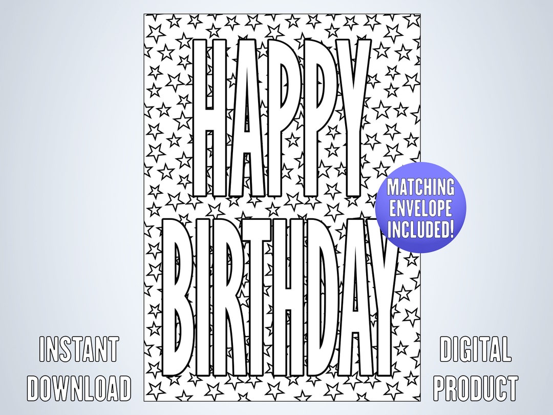 Happy Birthday Space Coloring Card, Printable Galaxy Birthday Card ...