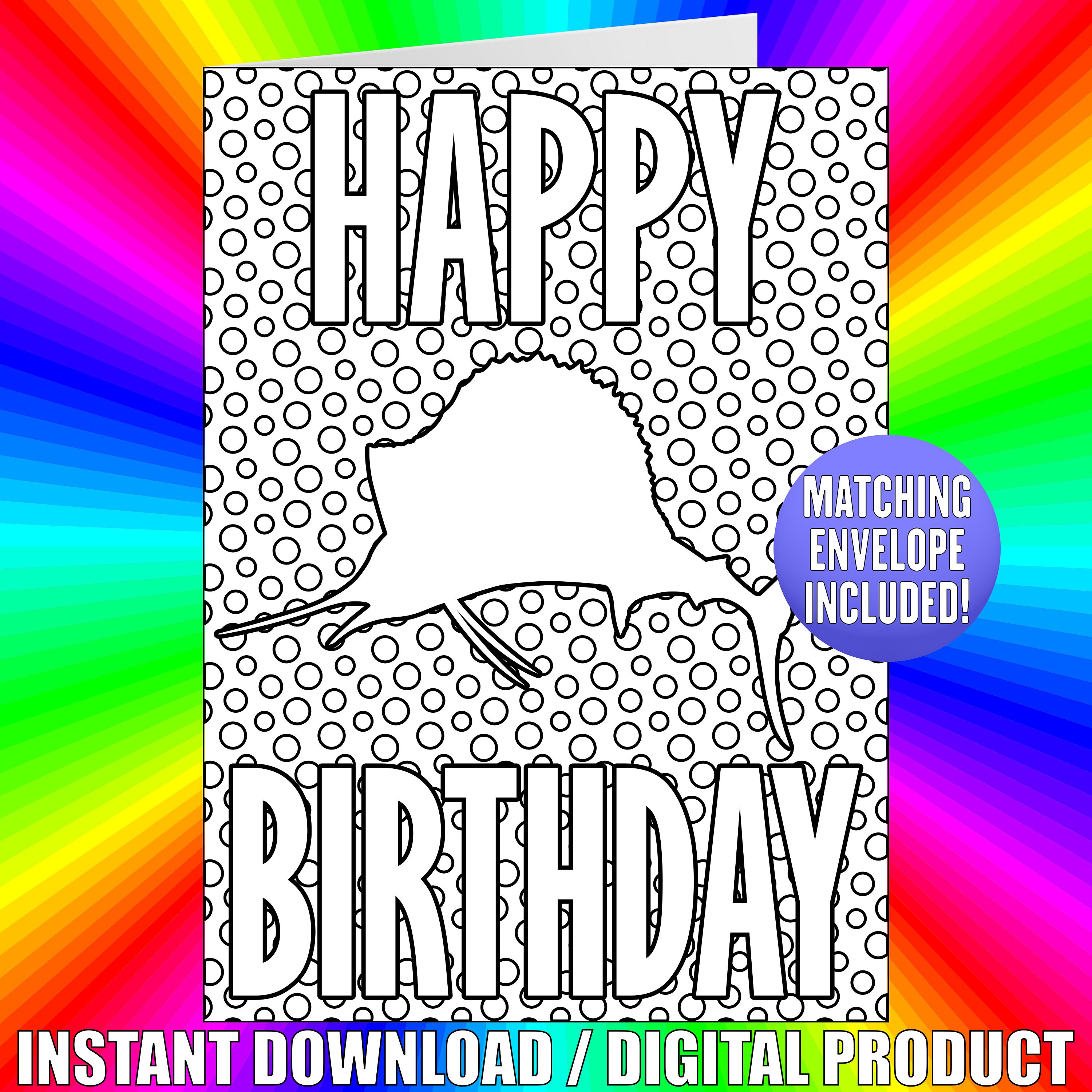 Happy Birthday Marlin Coloring Card, Printable Marlin Birthday Card ...