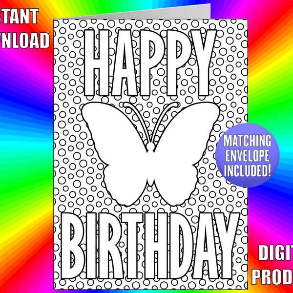 Butterfly Happy Birthday Coloring Pages - Etsy