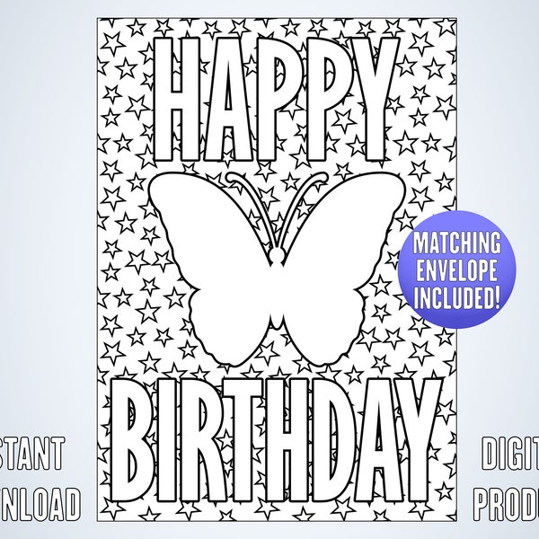 Butterfly Happy Birthday Coloring Pages - Etsy