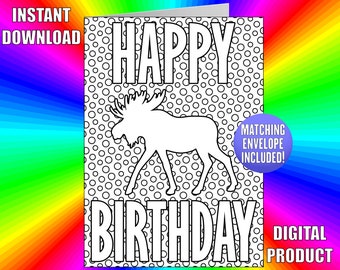 Moose Happy Birthday Card - Etsy