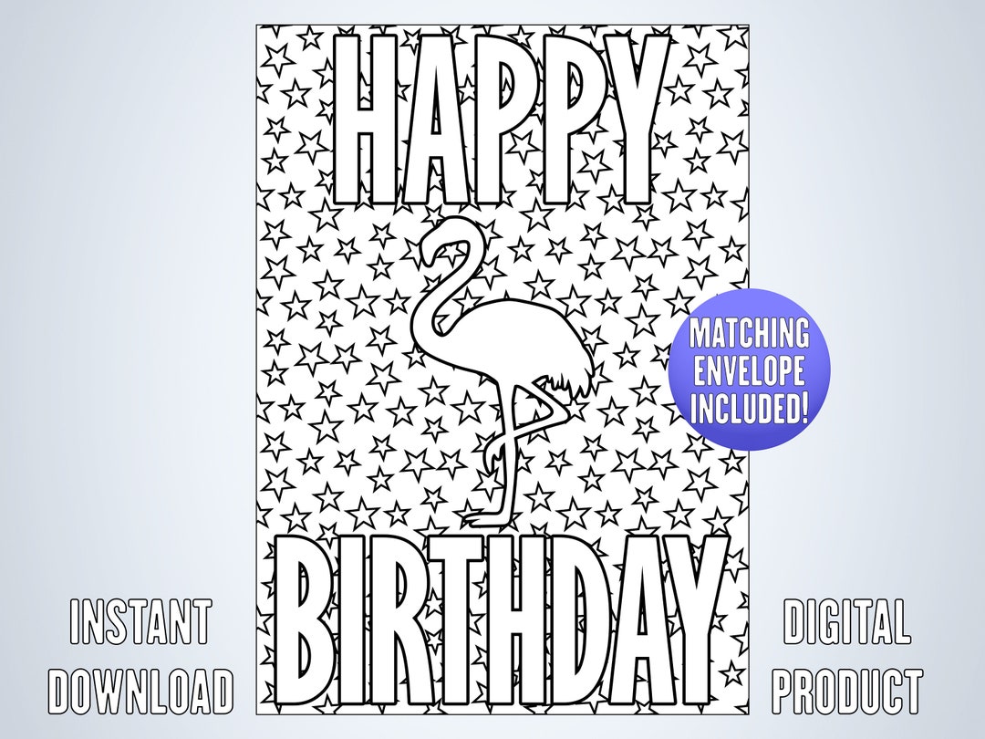 Happy Birthday Space Flamingo Coloring Card Printable - Etsy