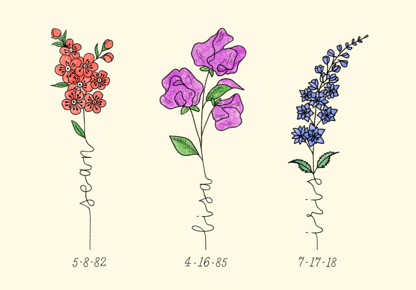 Birth Flowers Personalized Digital Download Print | Custom Names and ...