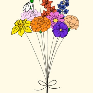 Custom Birth Flower Bouquets Digital Prints Digital Download ...