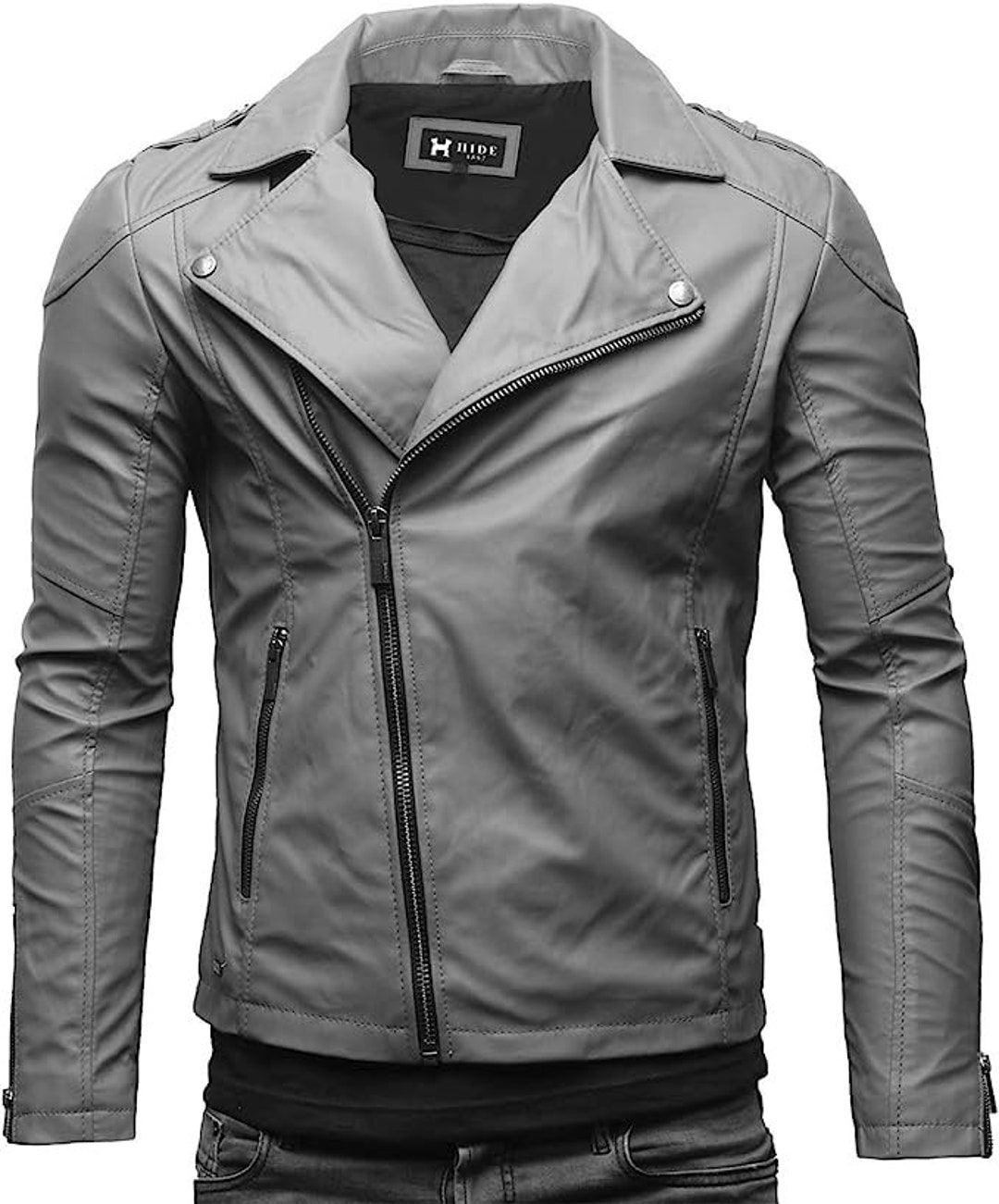 Men's Top Grain Leather Jacket Grey - Etsy