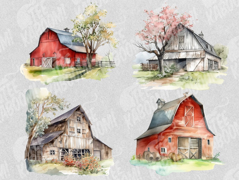 Farm Barn Watercolor Clipart, Farmhouse Clipart, Farm Clipart, Barn PNG ...