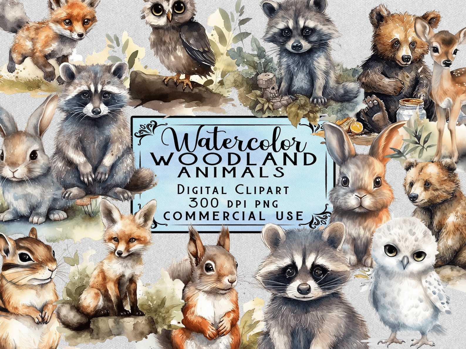 Woodland Animals Clipart Watercolor Woodland Animals Nursery Clipart ...