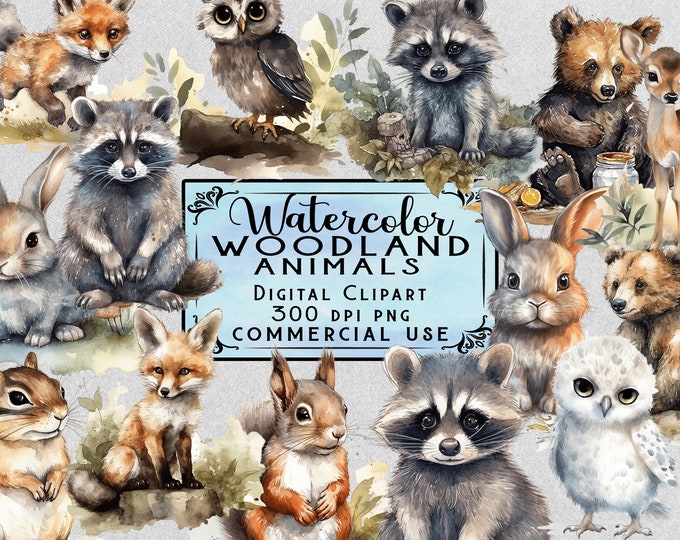 Woodland Animals Clipart Watercolor, Animalclipart, Woodlandanimals ...