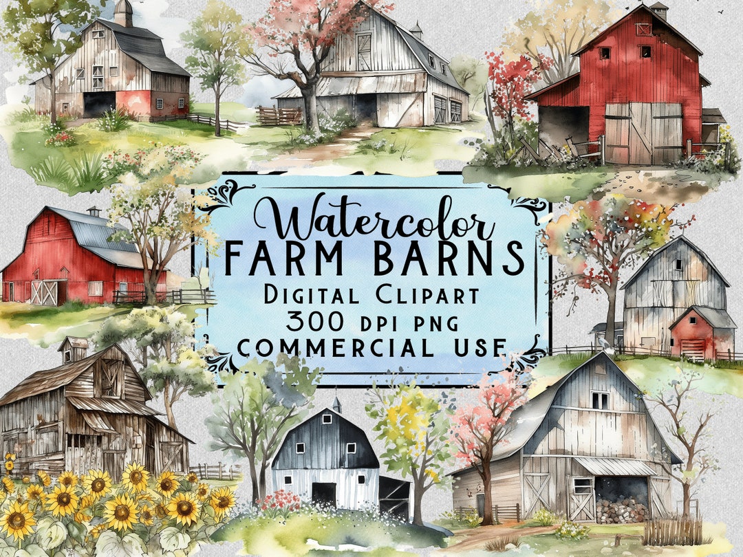 Farm Barn Watercolor Clipart, Farmhouse Clipart, Farm Clipart, Barn PNG ...