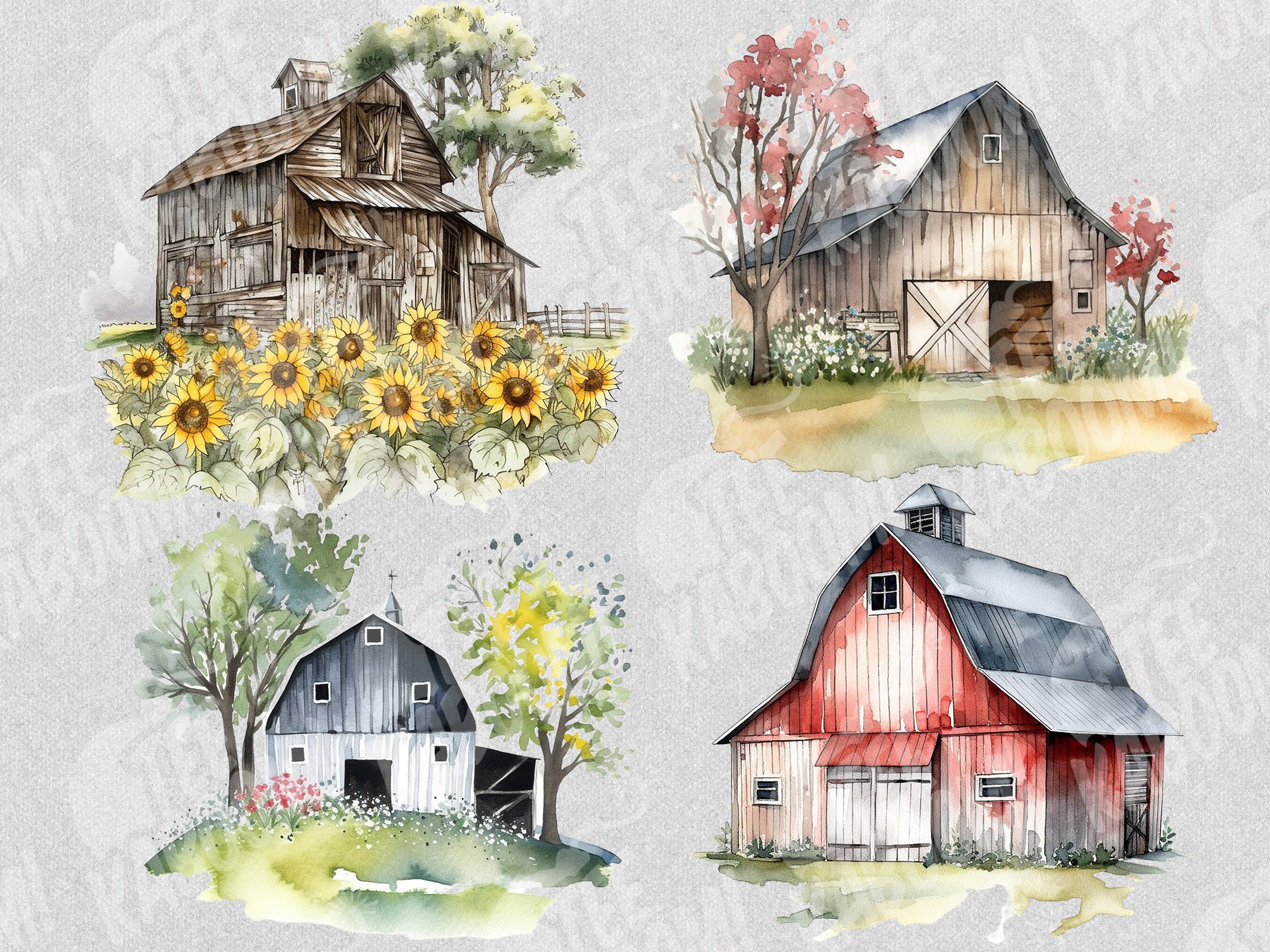 Farm Barn Watercolor Clipart, Farmhouse Clipart, Farm Clipart, Barn PNG ...