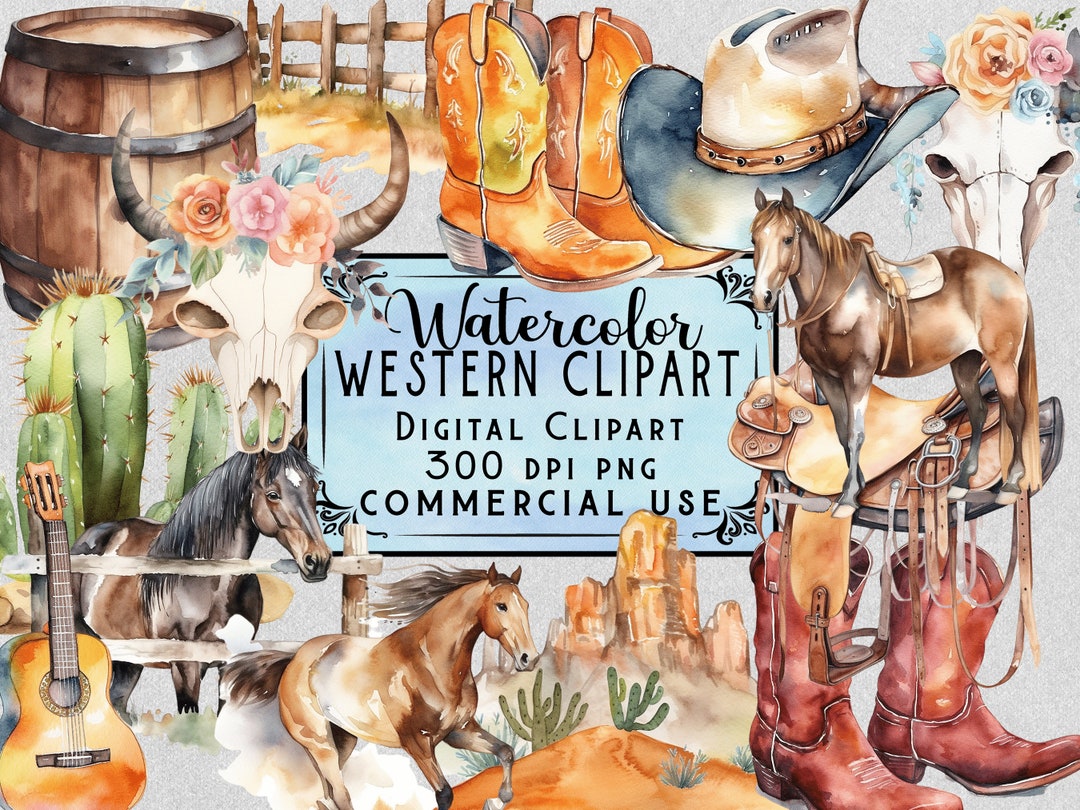 Western Clipart Texas Cowboy Hat Cowboy Boots PNG Watercolor Western ...
