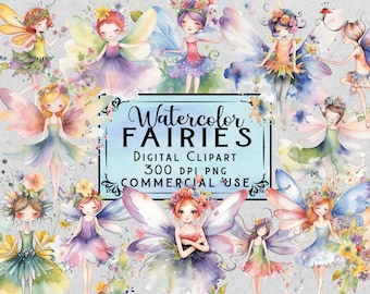 Watercolor Fairies Clipart Fairy Clipart Watercolor Fairies PNG Bundle ...