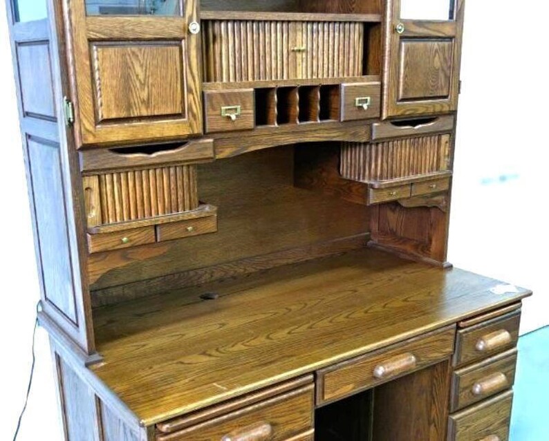 Oak American Curio Top Desk Writing Table Executive Vintage - Etsy