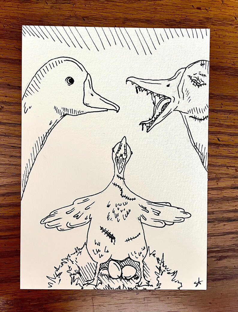 Original Scary Goose Ink Sketch on Paper 5x7 - Etsy