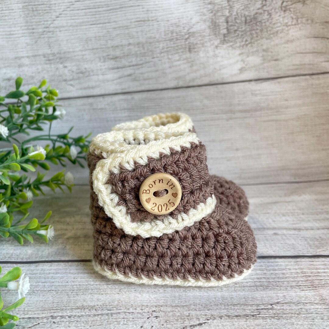 Born in 2026 (2025) Button Crochet Baby Booties - Pregnancy ...