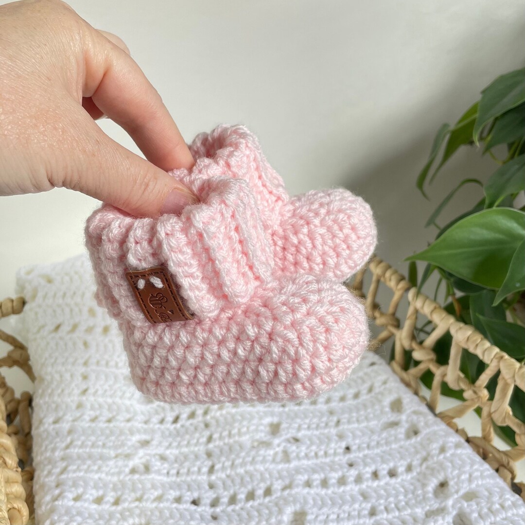 Cuffed Baby Booties Crochet Baby Booties Pink Baby Booties Gender ...