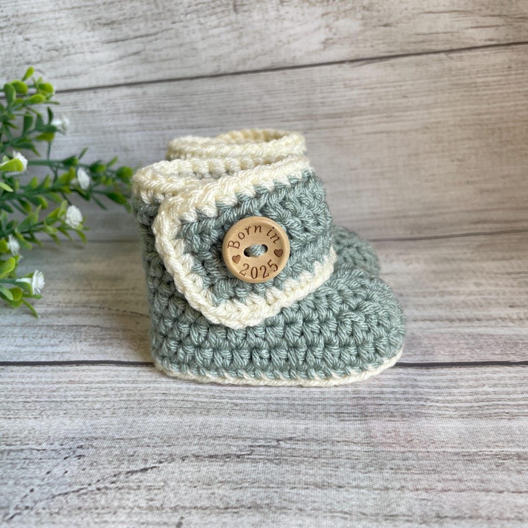 Born in 2026 (2025) Button Crochet Baby Booties - Pregnancy ...