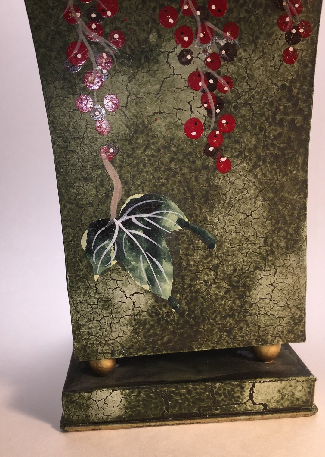 Toleware Painted Metal Cache Pot With Ivy and Berries Craquelure Finish ...