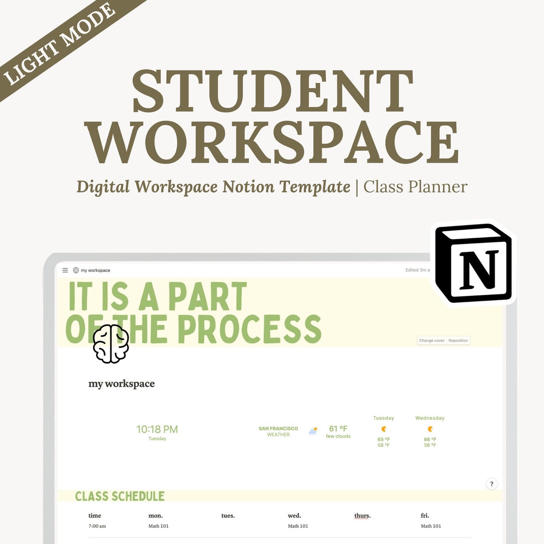 Notion Student Workspace Template, Digital College Planner, School ...